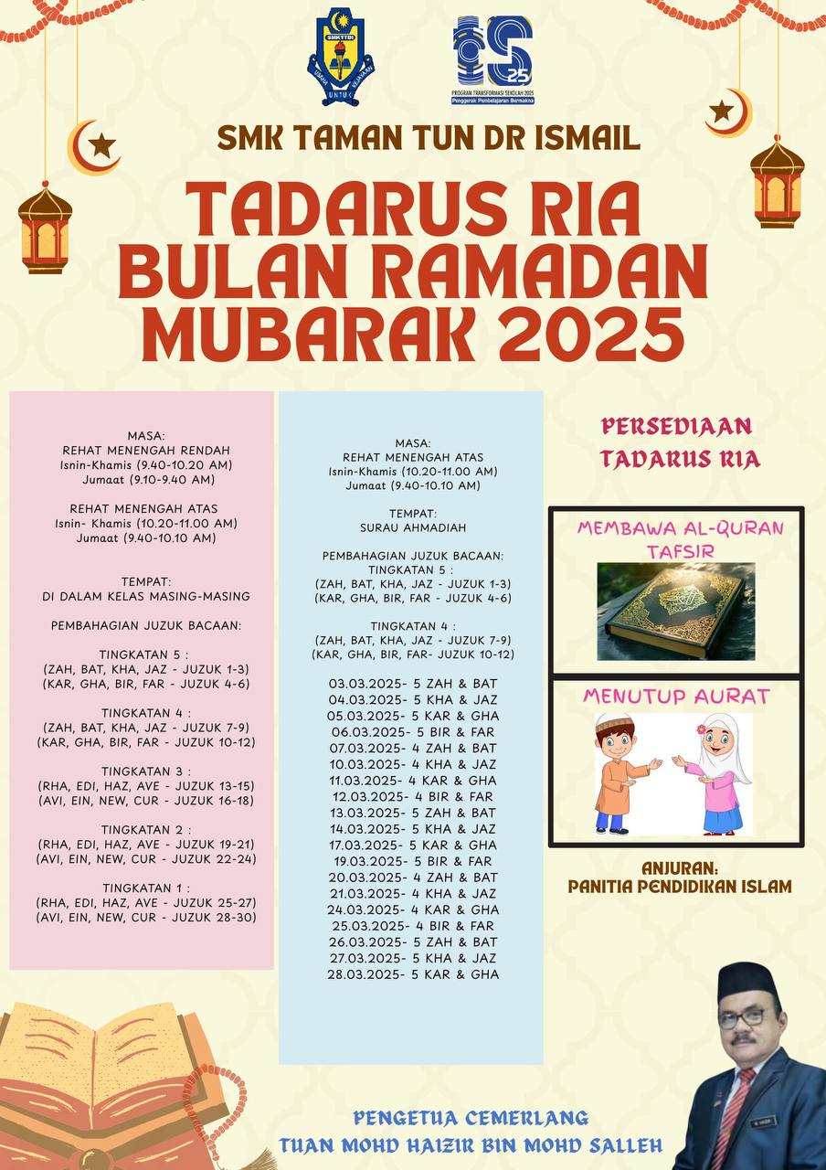Jadual Tadarus Quran Sepanjang Ramadhan – SMKTTDI